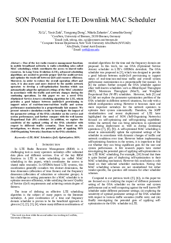 (PDF) SON Potential for LTE Downlink MAC Scheduler