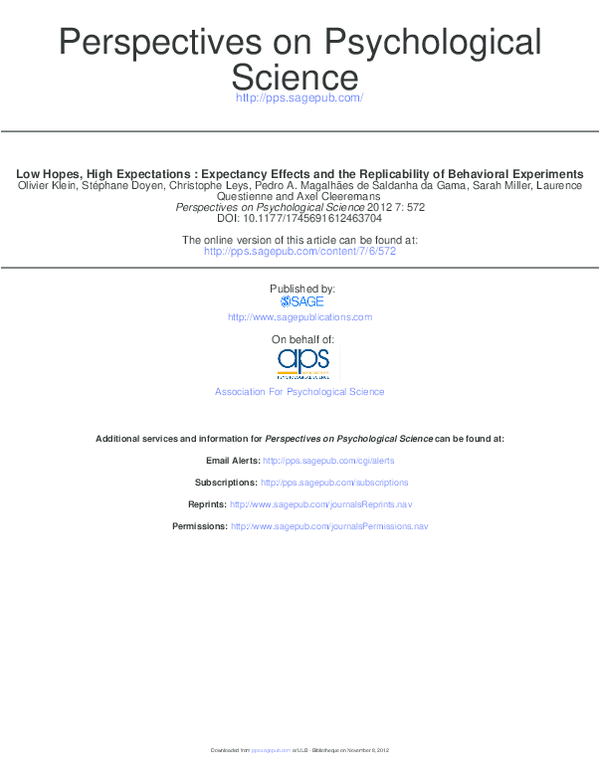 (PDF) Low Hopes, High Expectations : Expectancy Effects and the ...