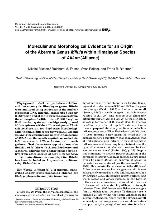 (PDF) Molecular and Morphological Evidence for an Origin of the ...