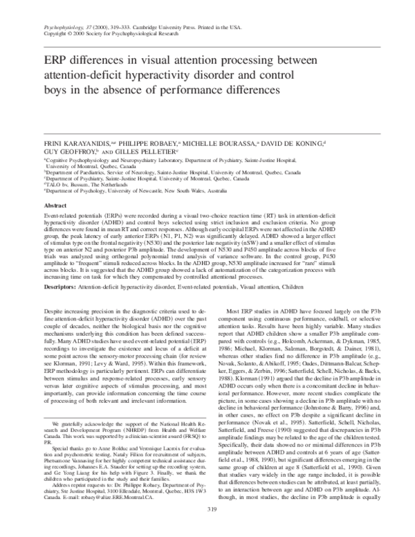 Pdf Erp Differences In Visual Attention Processing Between Attention Deficit Hyperactivity
