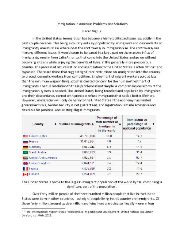 (DOC) Immigration in America: Problems and Solutions