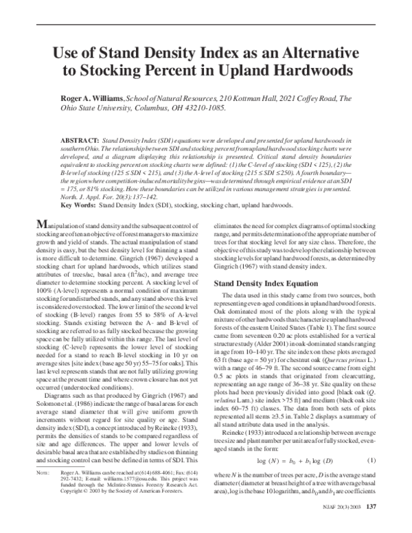 Use of Stand Density Index as an Alternative to Stocking Percent in ...