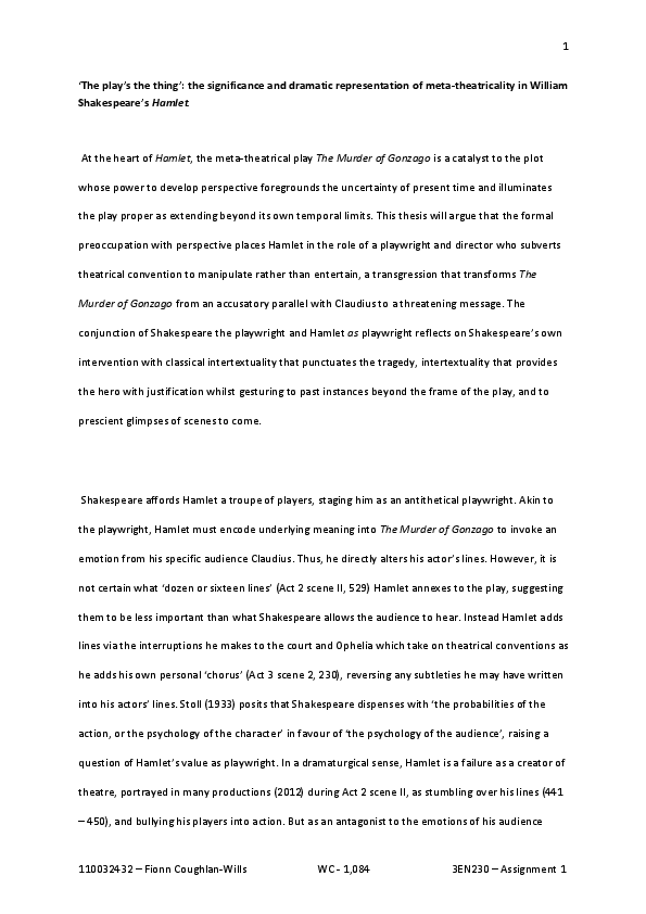 (DOC) 'The play's the thing': Meta-theatre in Shakespeare's Hamlet