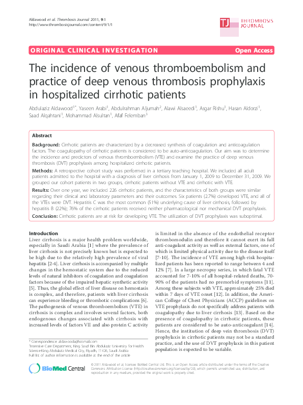 (PDF) The incidence of venous thromboembolism and practice of deep venous thrombosis prophylaxis ...