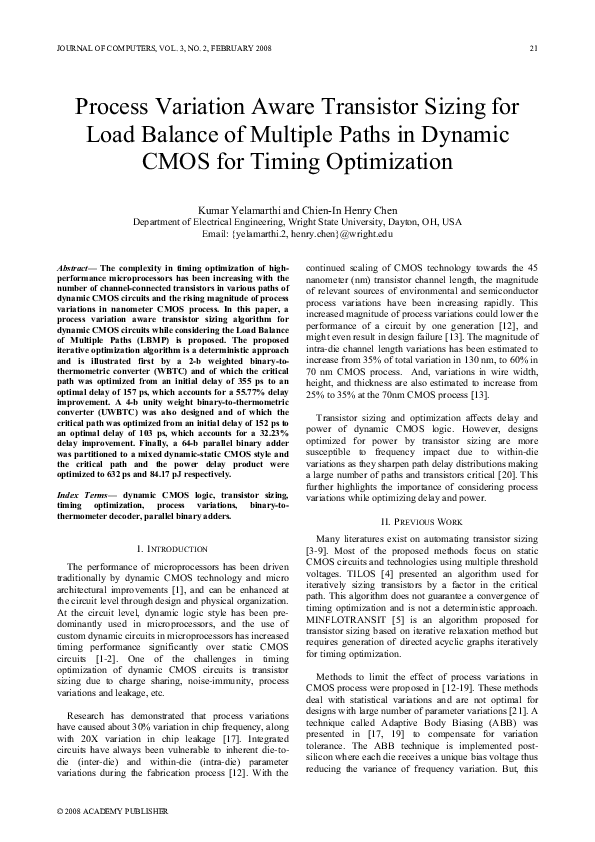 Pdf Process Variation Aware Transistor Sizing For Load Balance Of Multiple Paths In Dynamic