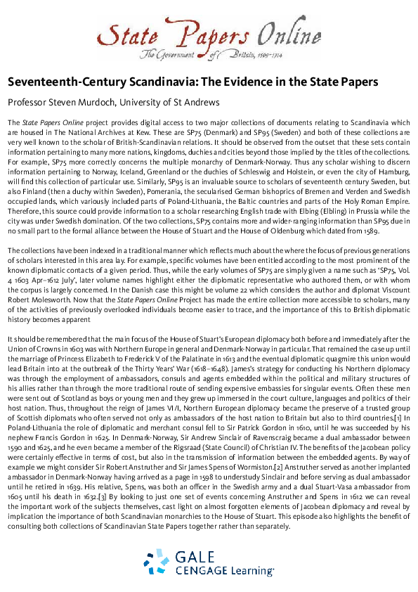 (PDF) Seventeenth Century Scandinavia: The Evidence in the State Papers ...