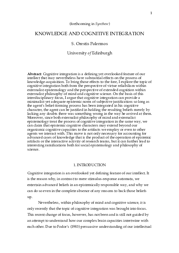 (PDF) Knowledge and Cognitive Integration