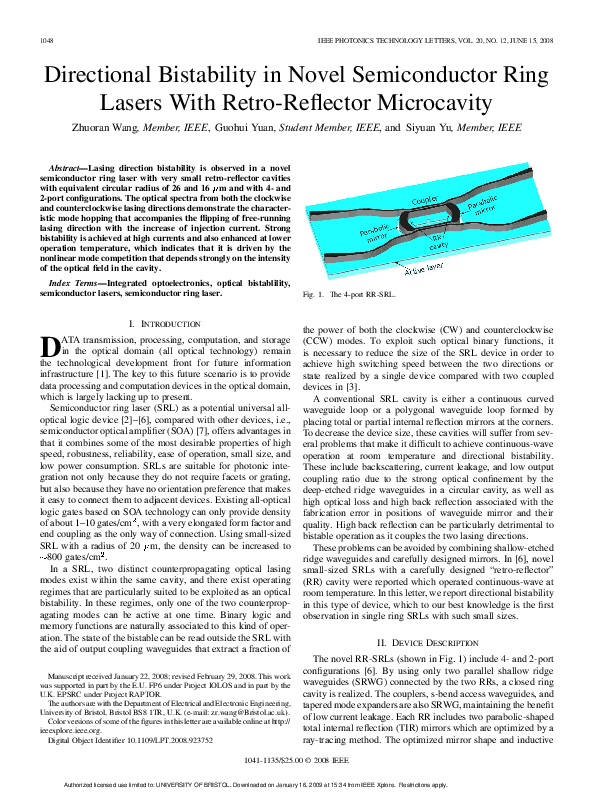 (PDF) Directional bistability in novel semiconductor ring lasers with retro-reflector microcavity
