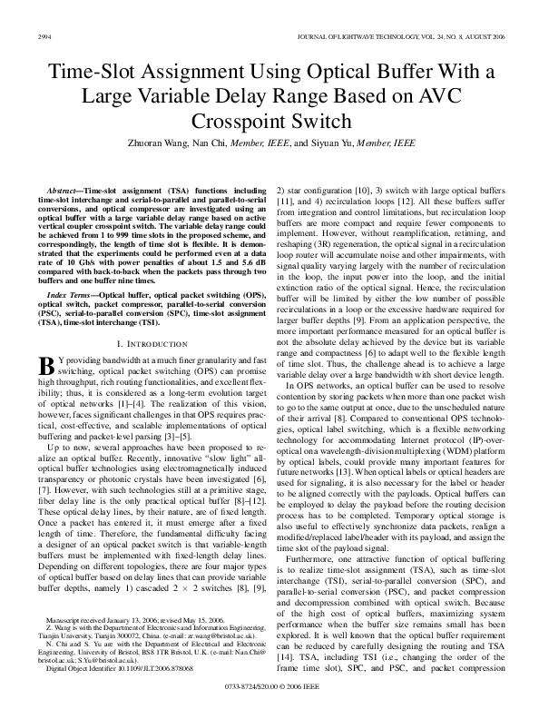 Pdf Time Slot Assignment Using Optical Buffer With A Large Variable Delay Range Based On Avc