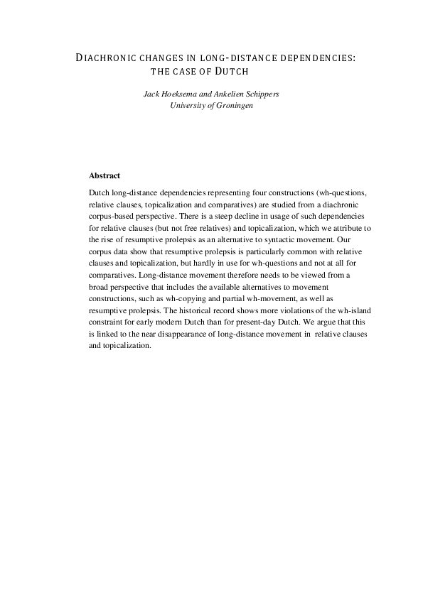 (PDF) Diachronic changes in long-distance dependencies: the case of ...