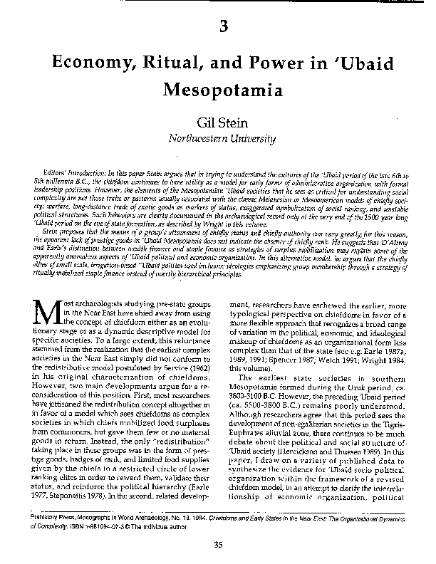 (PDF) Economy, Ritual, and Power In Ubaid Mesopotamia
