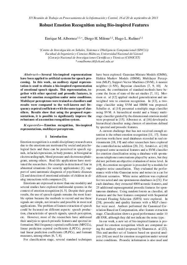 Robust Emotion Recognition using Bio-inspired Features