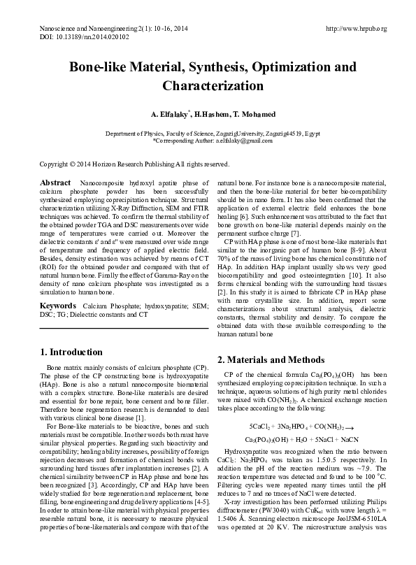 (PDF) Bone-like Material, Synthesis, Optimization and Characterization