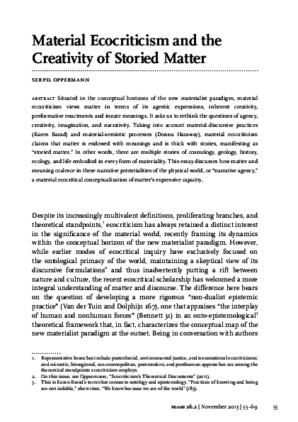 (PDF) Material Ecocriticism and the Creativity of Storied Matter