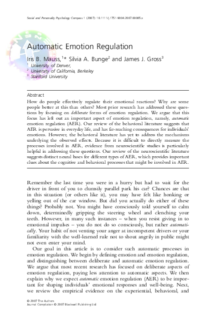 (PDF) Automatic Emotion Regulation
