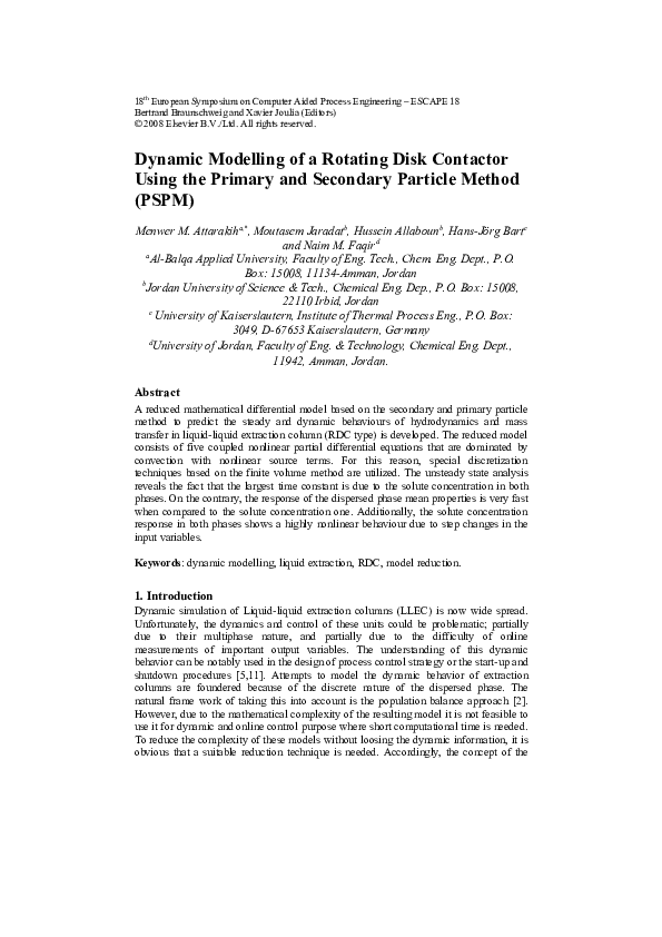 (DOC) Dynamic Modelling of a Rotating Disk Contactor Using the Primary ...