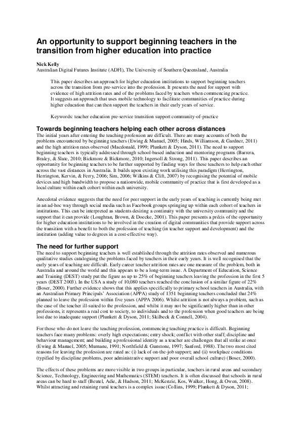 (PDF) An opportunity to support beginning teachers in the transition ...
