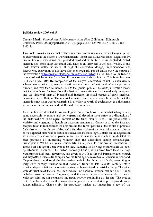 (PDF) Carver, Martin, Portmahomack: Monastery of the Picts (Edinburgh ...