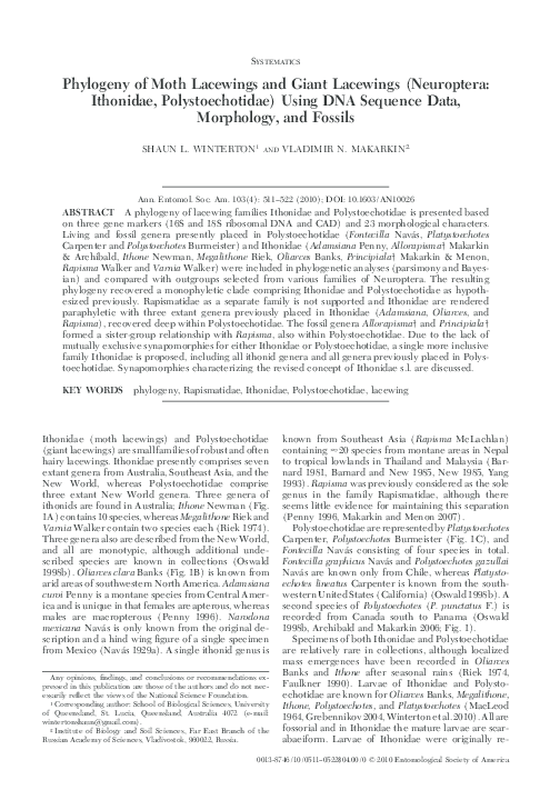(PDF) Phylogeny of Moth Lacewings and Giant Lacewings (Neuroptera ...