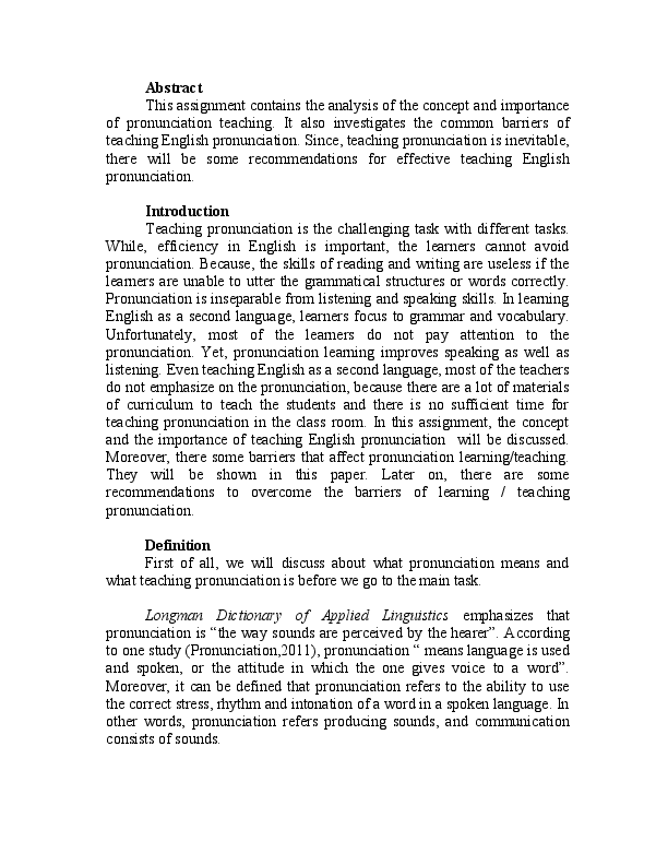 (DOC) Barriers of Teaching Pronunciation