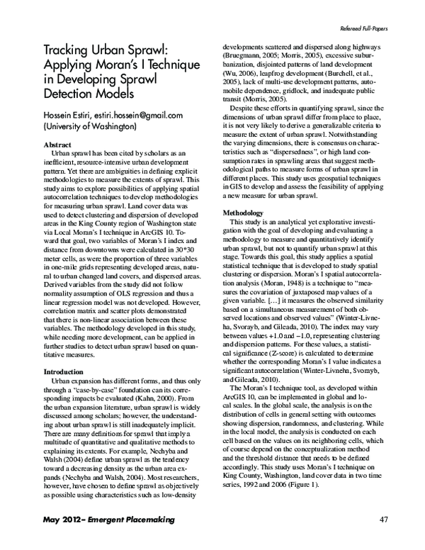 (PDF) Tracking Urban Sprawl: Applying Moran's I Technique in Developing ...