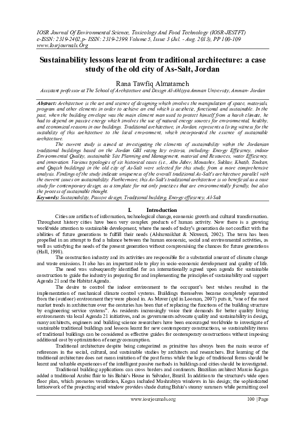 (PDF) Sustainability lessons learnt from traditional architecture: a case study of the old city ...
