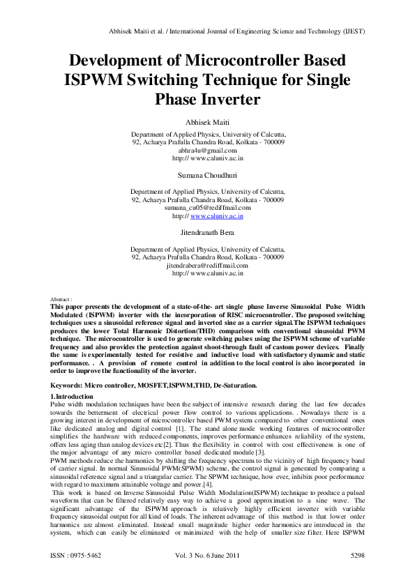 Pdf Development Of Microcontroller Based Ispwm Switching Technique