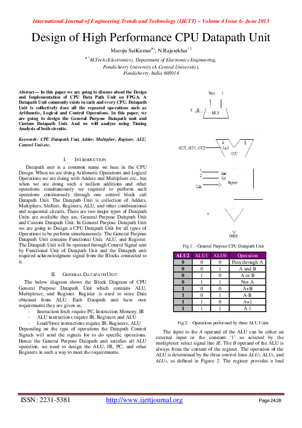 Design of High Performance CPU Datapath Unit