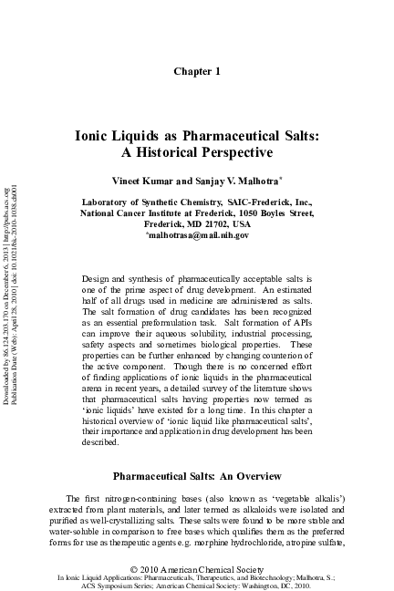 (PDF) Ionic Liquids as Pharmaceutical Salts: A Historical Perspective ...