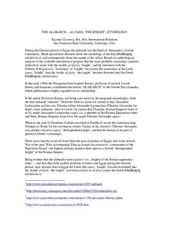 (PDF) THE ALABARCH – AL-FARIS, ‘THE KNIGHT’, ETYMOLOGY