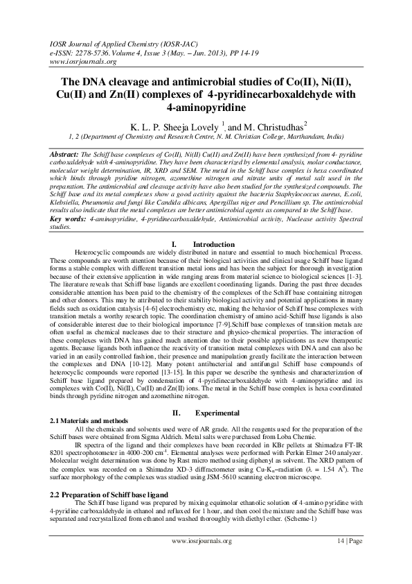 (PDF) The DNA cleavage and antimicrobial studies of Co(II), Ni(II), Cu(II) and Zn(II) complexes ...
