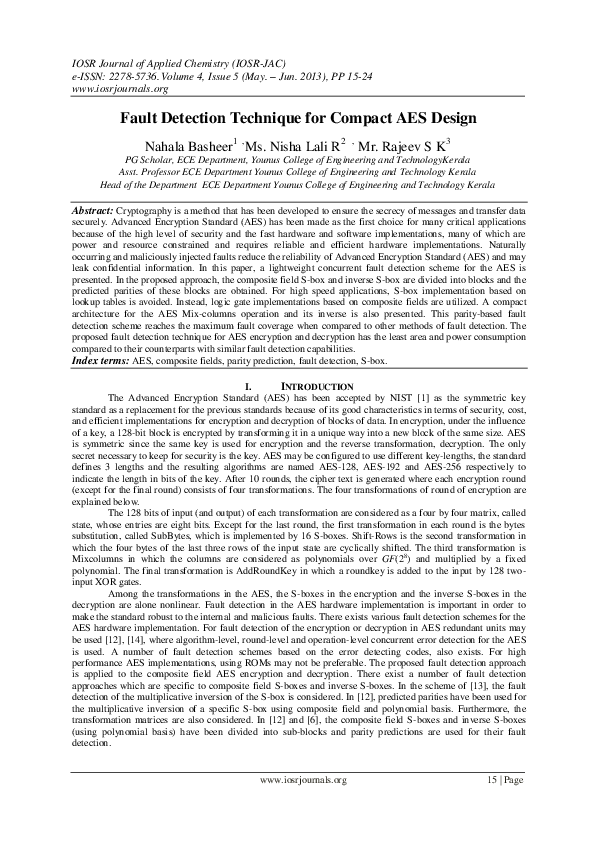 Pdf Fault Detection Technique For Compact Aes Design