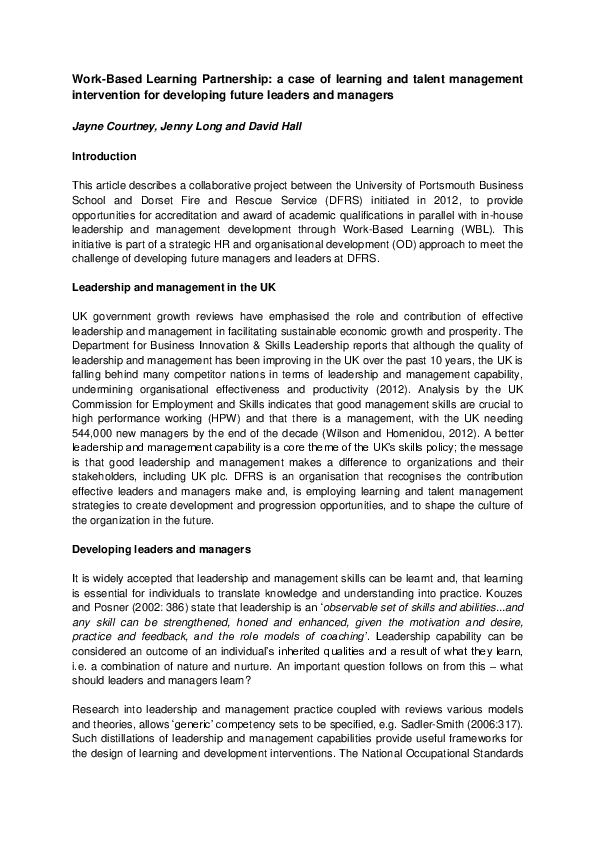 (DOC) Work-Based Learning Partnership: a case of learning and talent ...