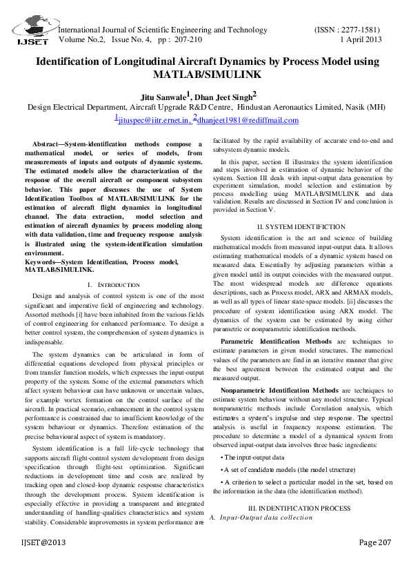 (PDF) Identification of Longitudinal Aircraft Dynamics by Process Model ...