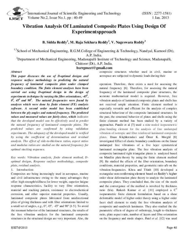 Pdf Vibration Analysis Of Laminated Composite Plates Using Design Of Experiments Approach