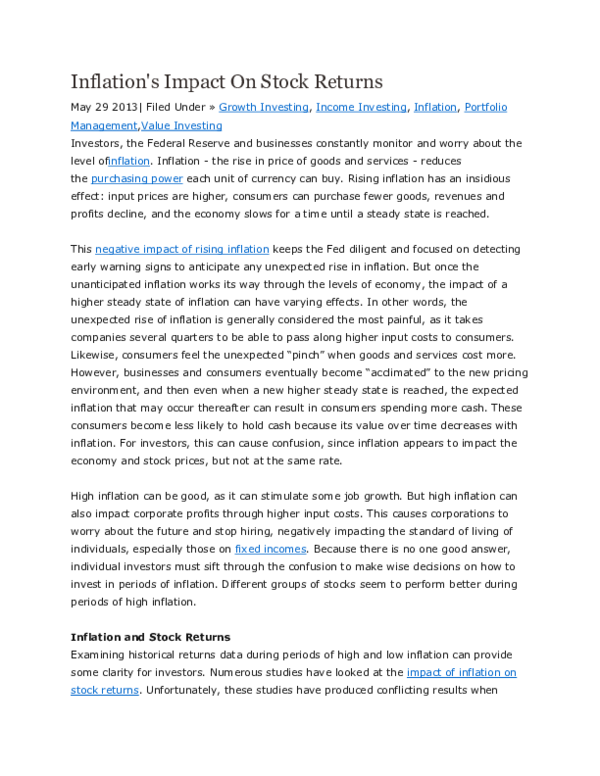 (DOC) Inflation's Impact On Stock Returns