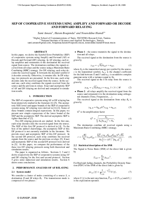 Pdf Sep Of Cooperative Systems Using Amplify And Forward Or Decode And Forward Relaying