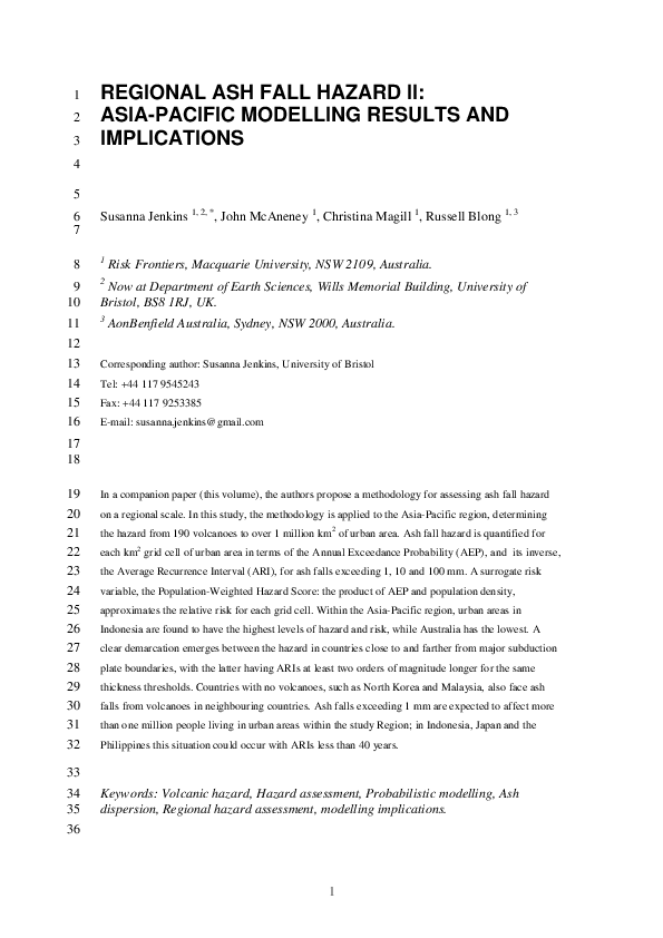 (PDF) Regional ash fall hazard II: Asia-Pacific modelling results and ...