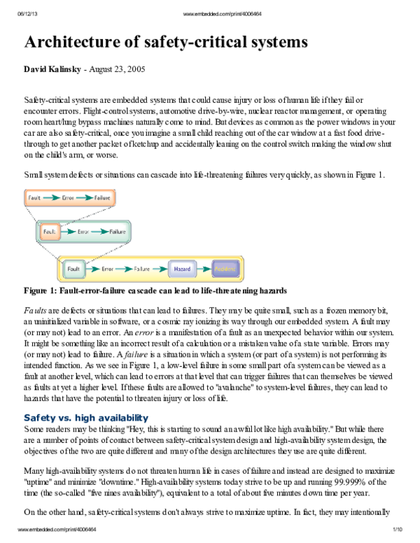 (PDF) Architecture of safety-critical systems