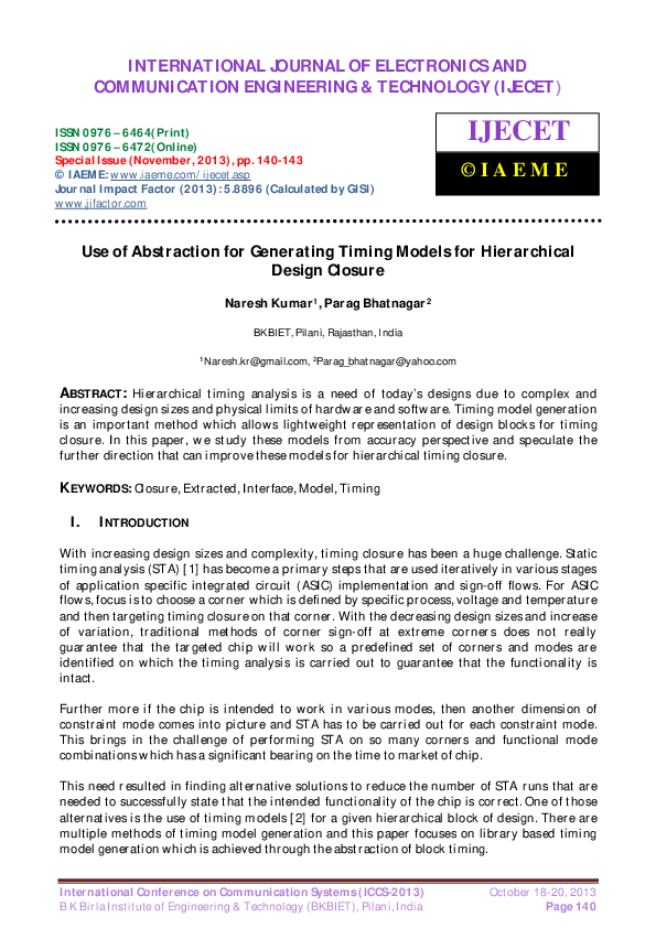 Pdf Use Of Abstraction For Generating Timing Models For Hierarchical Design Closure
