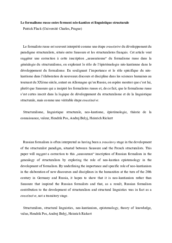 (PDF) Le formalisme russe entre ferment néo-kantien et linguistique ...