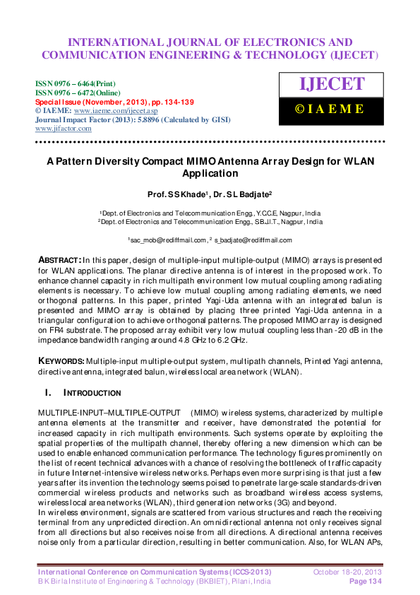 Pdf A Pattern Diversity Compact Mimo Antenna Array Design For Wlan