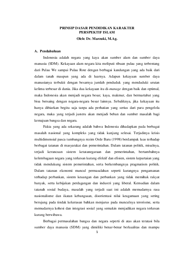(PDF) PRINSIP DASAR PENDIDIKAN KARAKTER PERSPEKTIF ISLAM