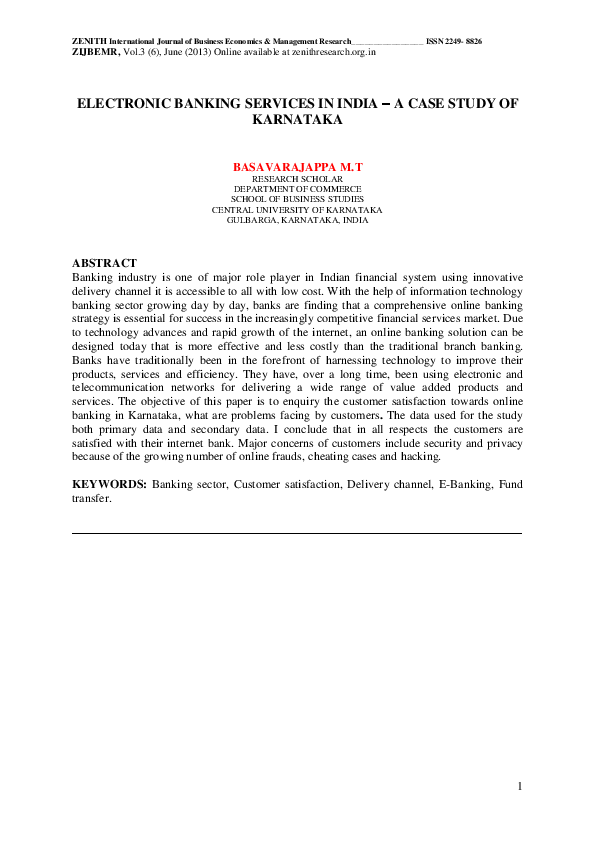 (PDF) ELECTRONIC BANKING SERVICES IN INDIA – A CASE STUDY OF KARNATAKA
