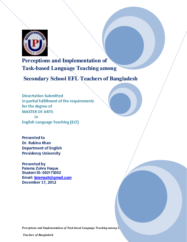 Pdf Perceptions And Implementation Of Task Based Language Teaching