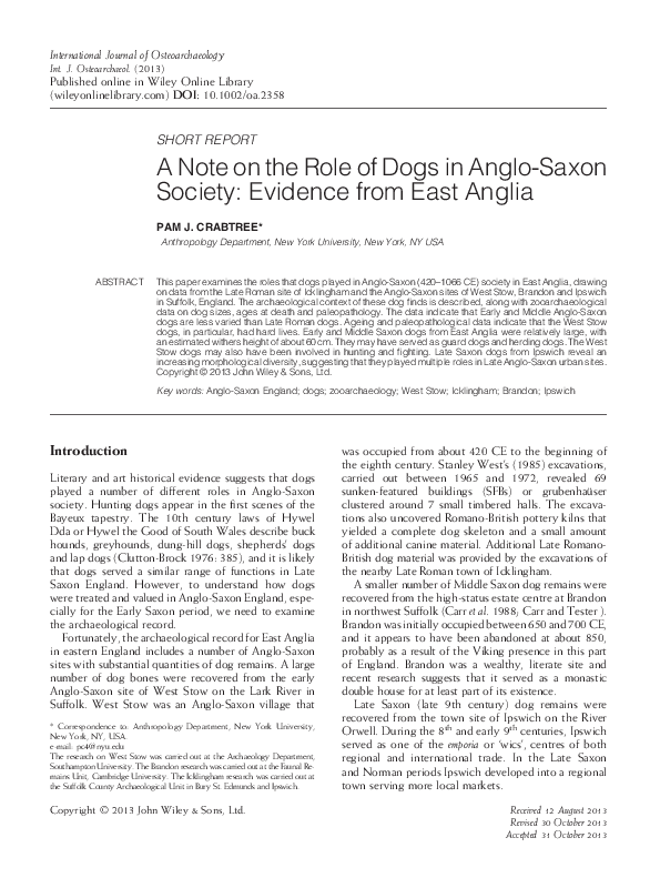 (PDF) A Note on the Role of Dogs in Anglo-Saxon Society: Evidence from ...