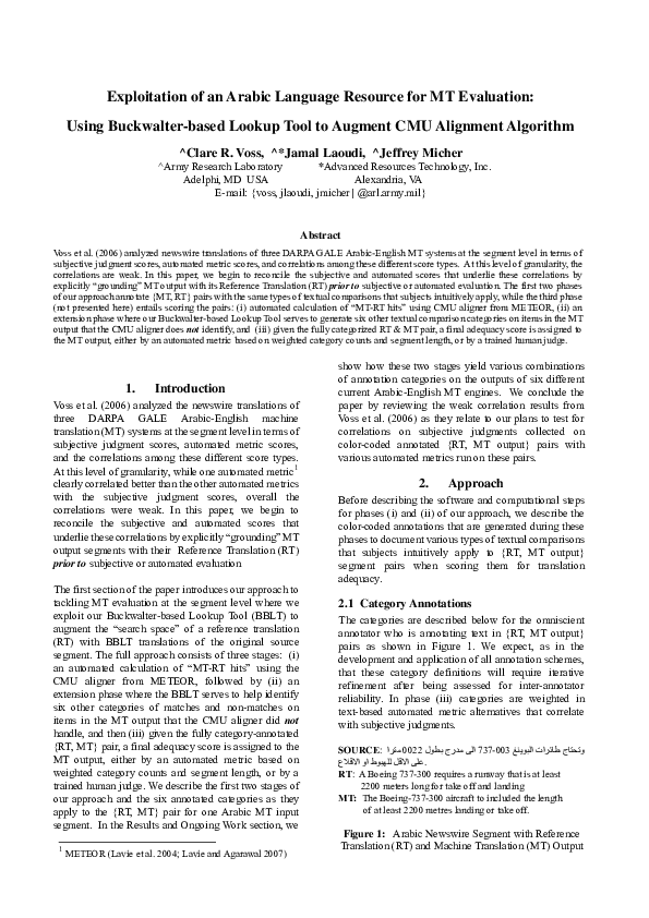 (PDF) Exploitation of an Arabic Language Resource for MT Evaluation ...