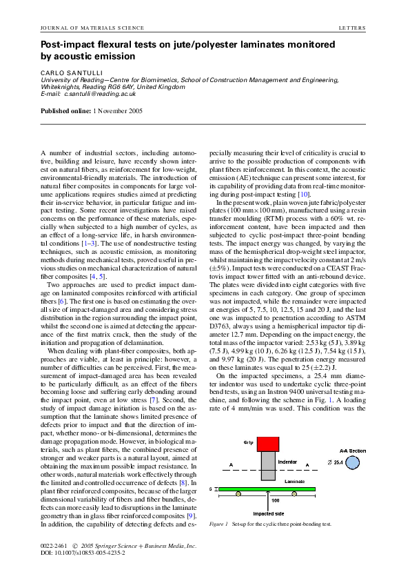 (PDF) Post-Impact Flexural Tests on Jute/Polyester Laminates Monitored ...