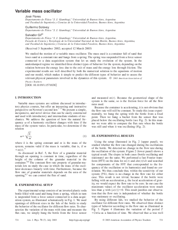 (PDF) Variable Mass Oscillator