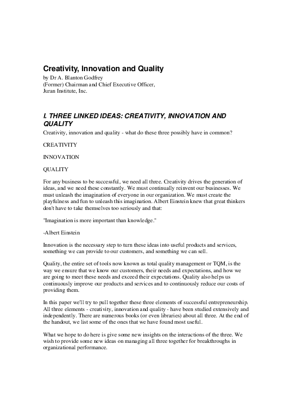 (PDF) Creativity, Innovation and Quality